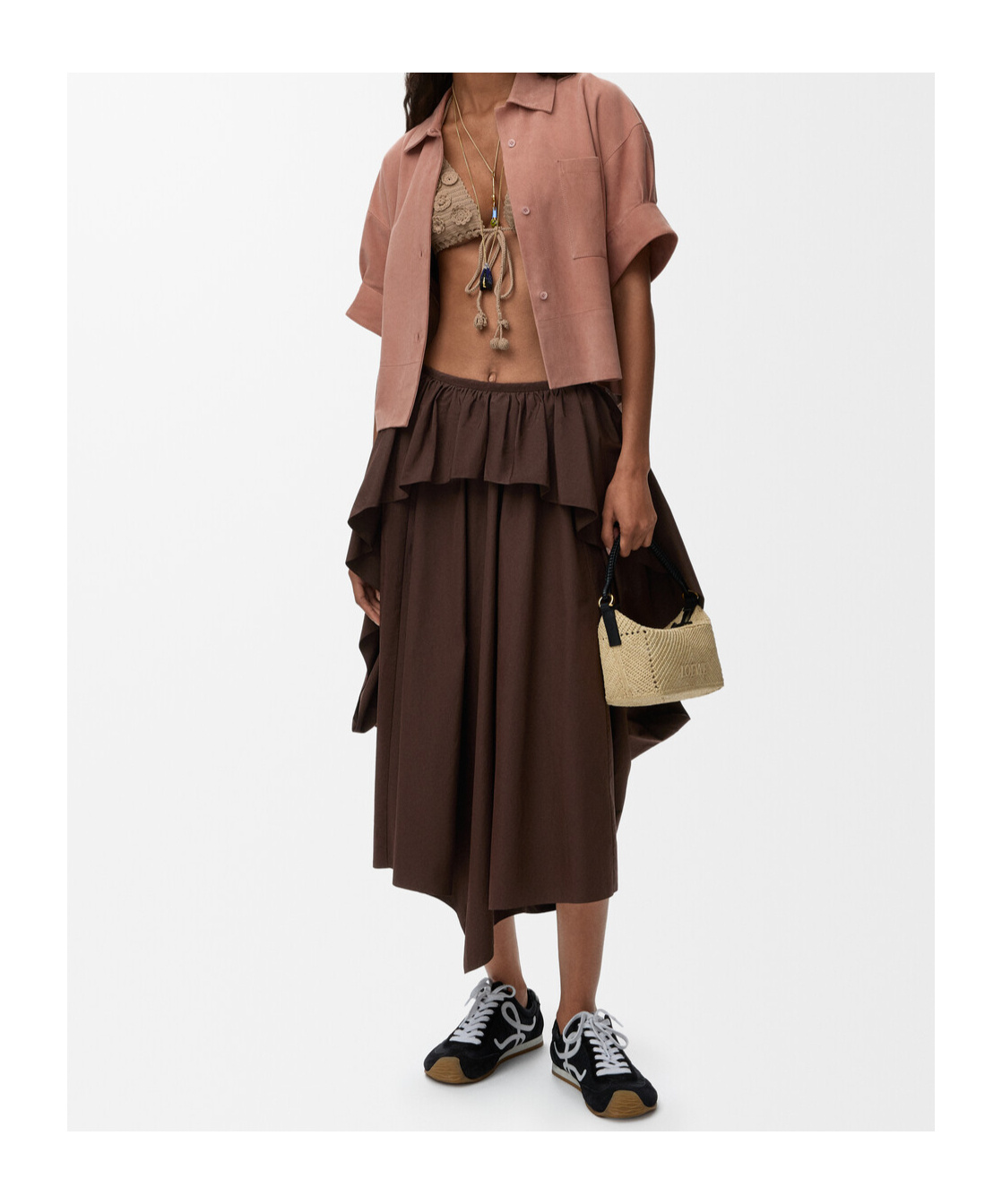 LOEWE Loewe Cropped Suede Short-Sleeve Shirt